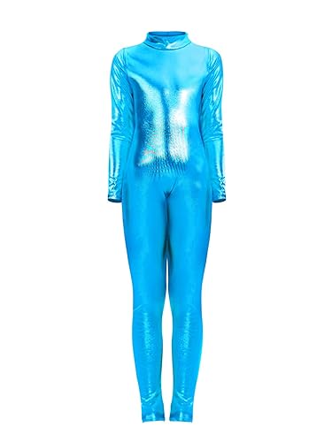YgneeDom Girls Shiny Metallic Long Sleeve Unitard Spandex One Piece Wet ...