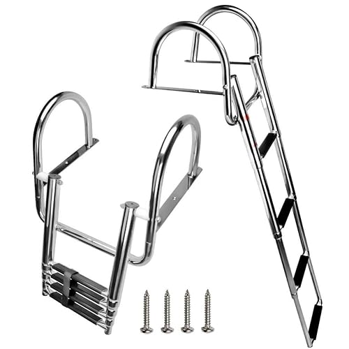 4-Step Stainless Steel Pontoon Boat Ladder, Telescoping Rear Entry, 400 ...
