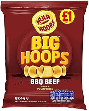 Hula Hoops Big Hoops BBQ Beef Flavour Potato Rings 87.4g (Pack of 12 x ...