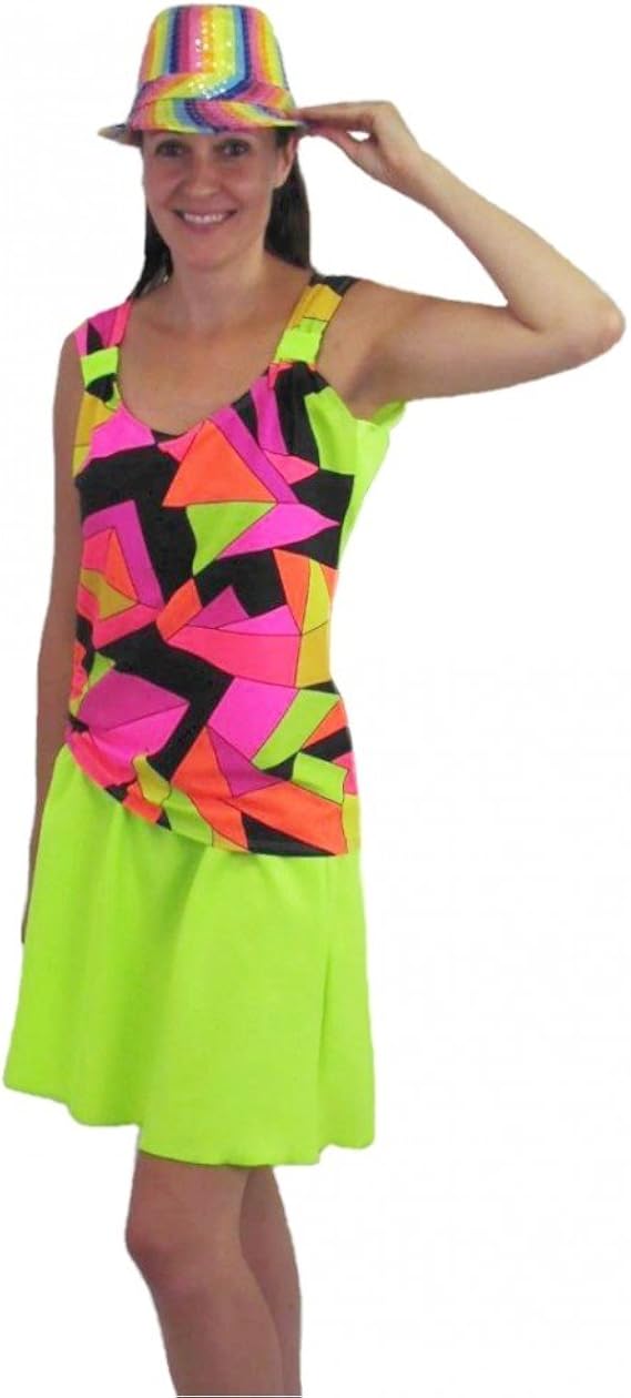 Techno Woman Costume, Size S, Top Rock 90s Neon Party Carnival : Amazon ...