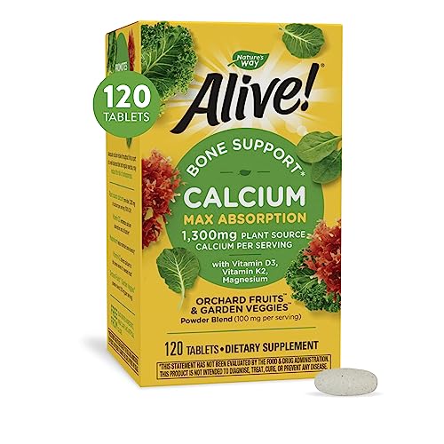 Nature's Way Alive! Calcium Bone Support* Supplement, Vitamin D3, K2 ...
