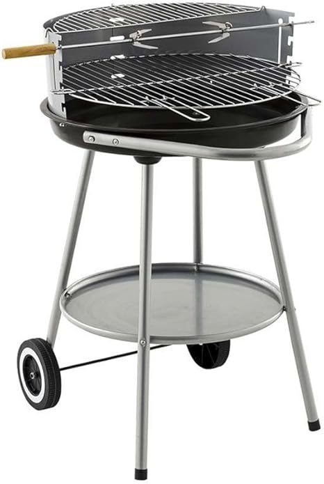 Barbecue à charbon, rond avec rangement, roues et poignée pour un ...