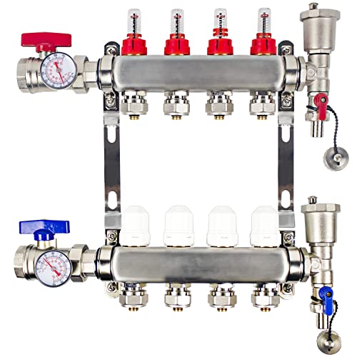 AB 4 Loop PEX/Radiant Manifold, 1/2 Inch Compatible Outlets, Up to 1.4 ...