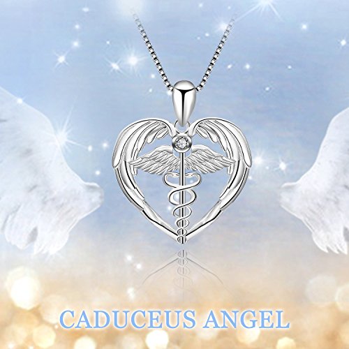 YFN Sterling Silver Caduceus Angel Nursing Themed Pendant Necklace 18 ...