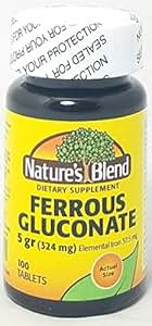 Amazon.com: Nature`s Blend Ferrous Gluconate Tablets 325 mg 100 Count ...