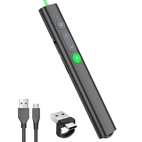 Rechargeable Presentation Clicker for PowerPoint, USB-C/A Green Laser ...