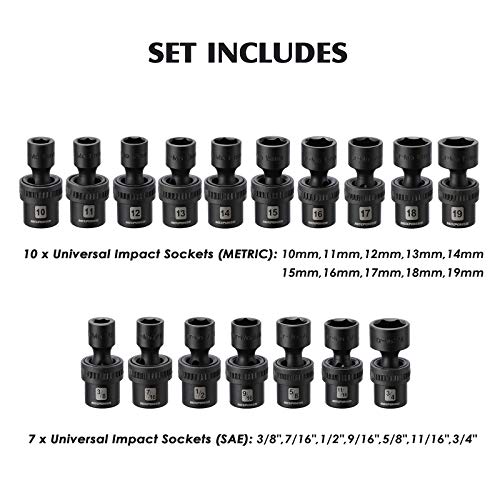 MIXPOWER 3/8'' Drive Master Impact Socket Set, 87-Piece Deep & Standard ...