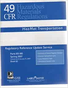 49 CFR Hazardous Materials Regulations HazMat Transportation Parts 105 ...