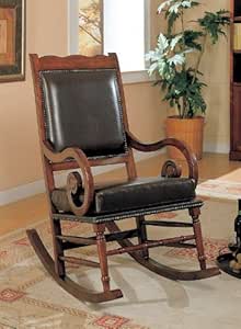 Amazon.com: Bycast Leather Rocking Chair Wooden Rocker Wood Frame ...