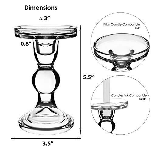 CYS EXCEL Glass Pillar & Taper Candle Holder (D-3.5" H-5.5")(3 PCS) | Multiple Size Choices ...