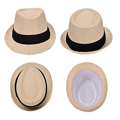 Fedora Hats for Men, Straw Packable Cuban Panama Style Trilby Sun Beach ...