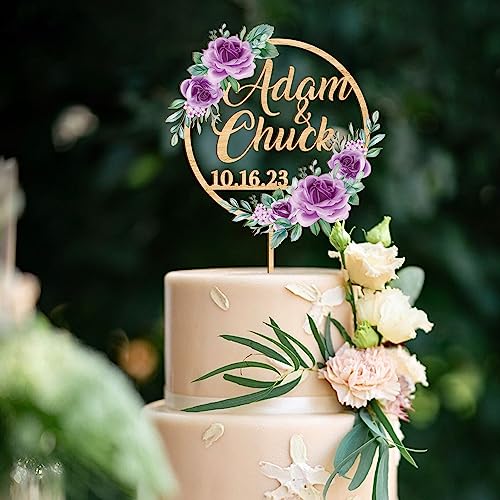 Purple Themed Wedding Cake Topper, Lavender Flower Cake Topper, Custom ...