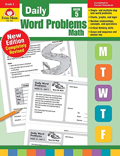 Evan-Moor Daily Word Problems, Grade 5, Homeschooling & Classroom Resource Workbook, Problem ...