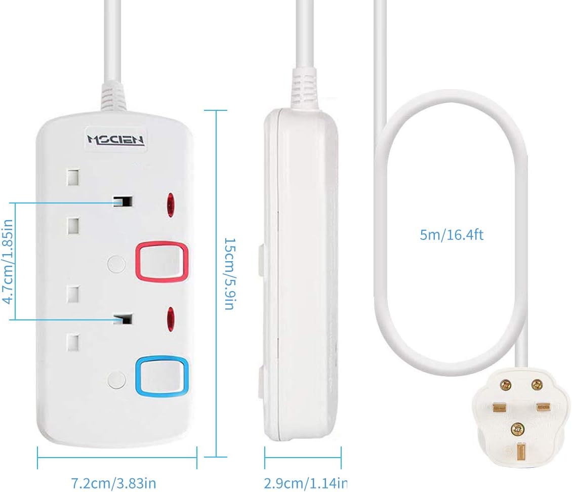 2 Way 5M Long Extension Lead With 5 Meter Extension Cord Individual ...