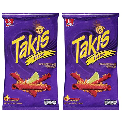 Takis Fuego Hot Chili Pepper & Lime Flavored Corn Snacks(Two 9.9 oz ...