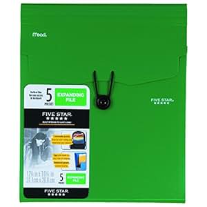 Amazon.com : Five Star Expanding File Folder, 5-Pocket Vertical Expandable File Folder, Green ...