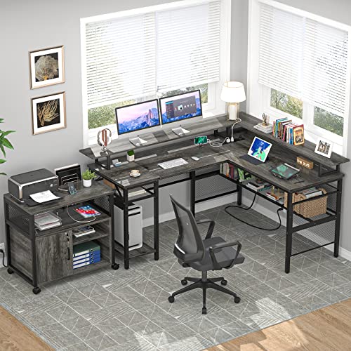 Unikito L Shaped Computer Desk, Reversible Corner Desk with Power ...