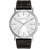 Amazon.com: Bulova Men's Classic Sutton 3-Hand Calendar Blue Leather ...