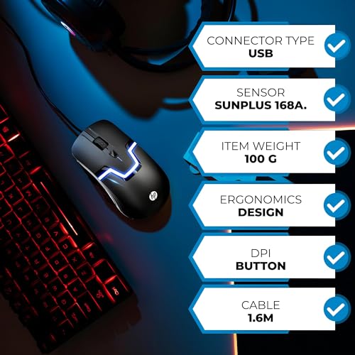 HP Wired RGB Gaming Mouse High Performance Mouse with Optical Sensor, 3 ...