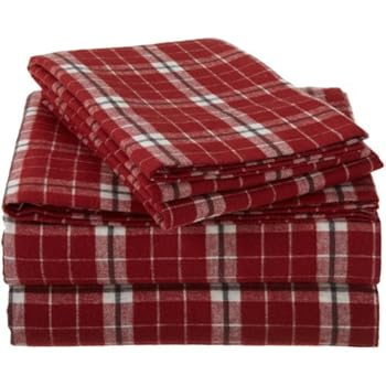 Amazon.com: Pinzon Lightweight Cotton Flannel Sheet Set - Queen ...