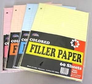 Amazon.com : Loose Colored Filler Paper - 60 Sheets - Wide Ruled 90 pcs ...