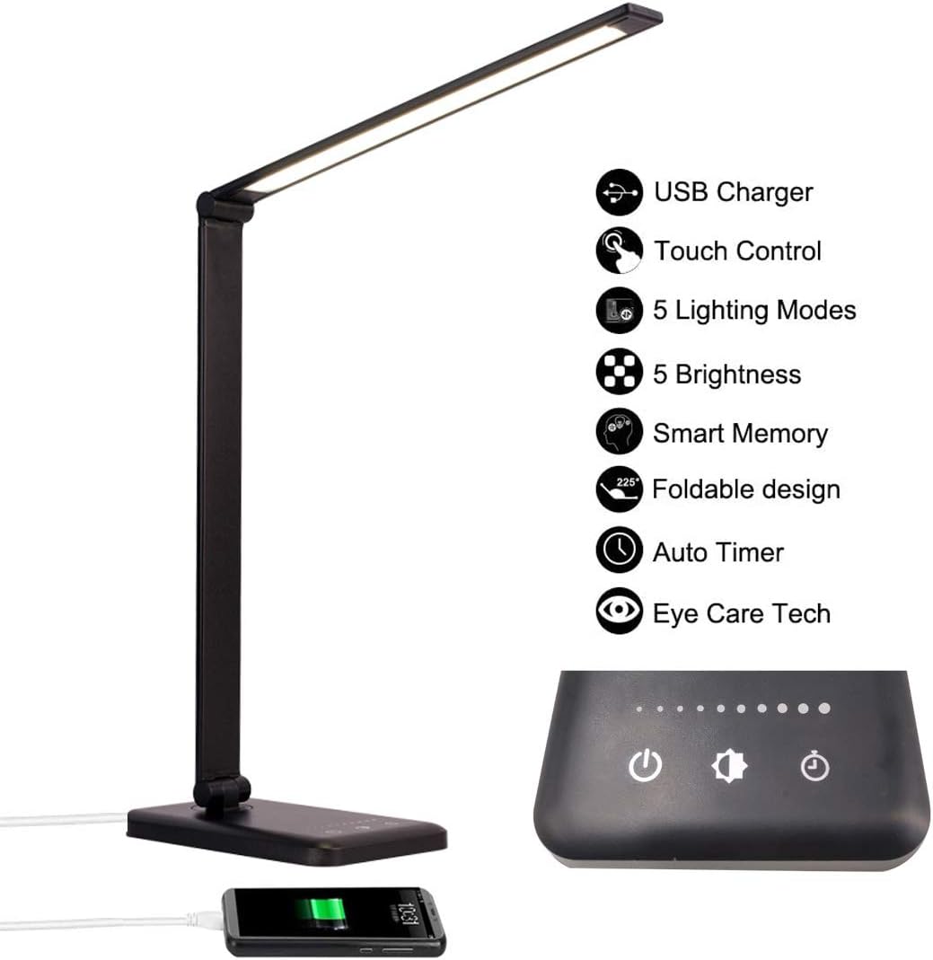 Multifunctional LED Desk Lamp, Dimmable Foldable Touch Table Lamp ...
