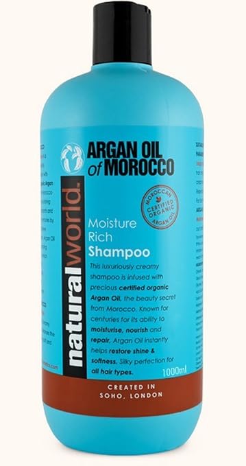 Natural World Argan Oil of Morocco Moisture Rich Shampoo 1000ml: Amazon ...