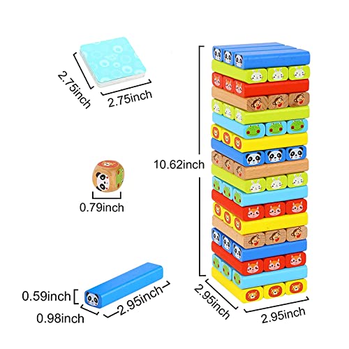 TOOKYLAND 54 PCS Colorful Wooden Blocks Stacking Board Game for Kids 4 ...