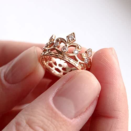 Amazon.com: 14k Gold Crown Ring Women's Crown Ring Crown engagement ...