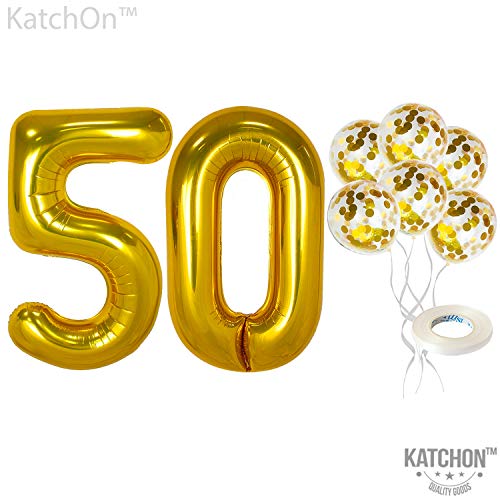 Katchon Number 50 And Gold Confetti Balloons - Large, 40 Inch Foiil ...