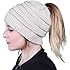 C.C BeanieTail Soft Stretch Cable Knit Messy High Bun Ponytail Beanie Hat, 3 Tone Coral at ...