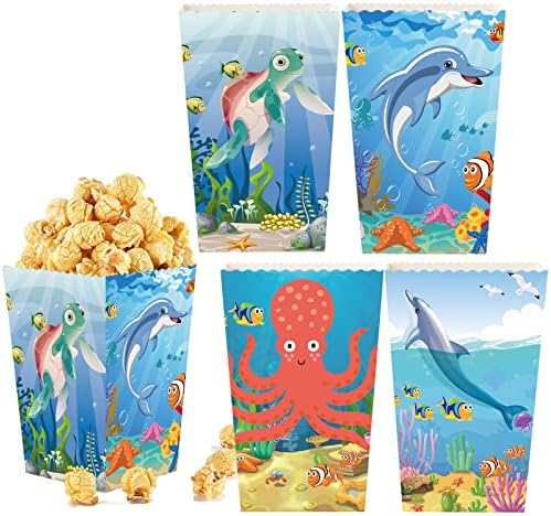 24pcs Under the Sea Party Popcorn Boxes Sea Life Candy Cookie Box Ocean ...