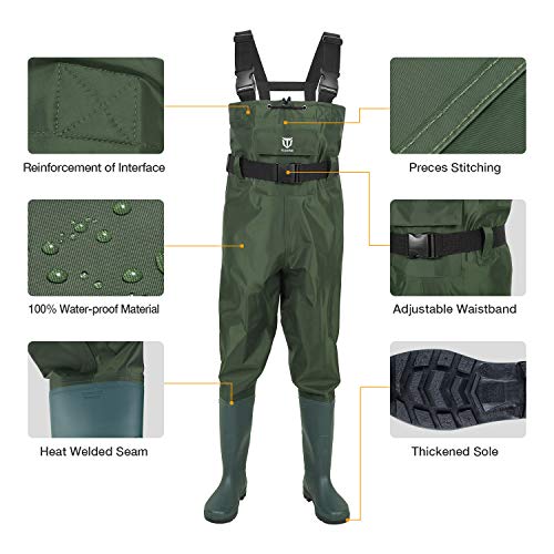 TideWe Bootfoot Chest Wader, 2-Ply Nylon/PVC Waterproof Fishing ...
