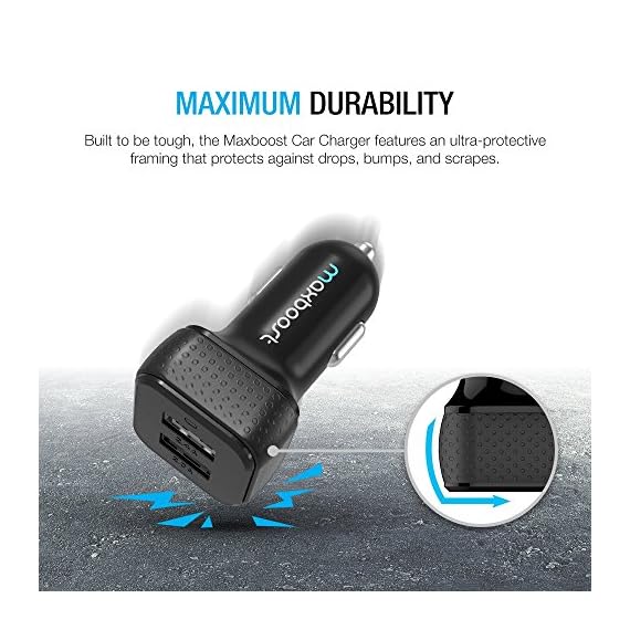 Car Charger, Maxboost 4.8A/24W 2 USB Smart Port Charger [Black] For ...