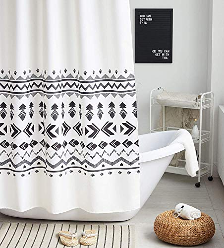 Uphome Boho Extra Long Shower Curtain Black and White Geometric Ethnic Bathroom Curtain Set with ...