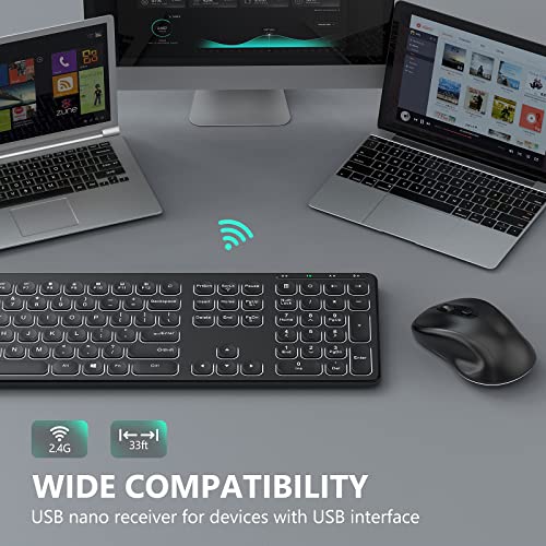 Backlit Wireless Keyboard and Mouse Combo，Compact Full Size 2.4G ...