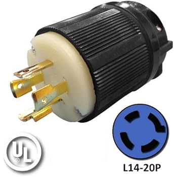 Amazon.com: NEMA L14-20P Plug - Rated for 20A, 120/240V, 4-Wire - Iron ...