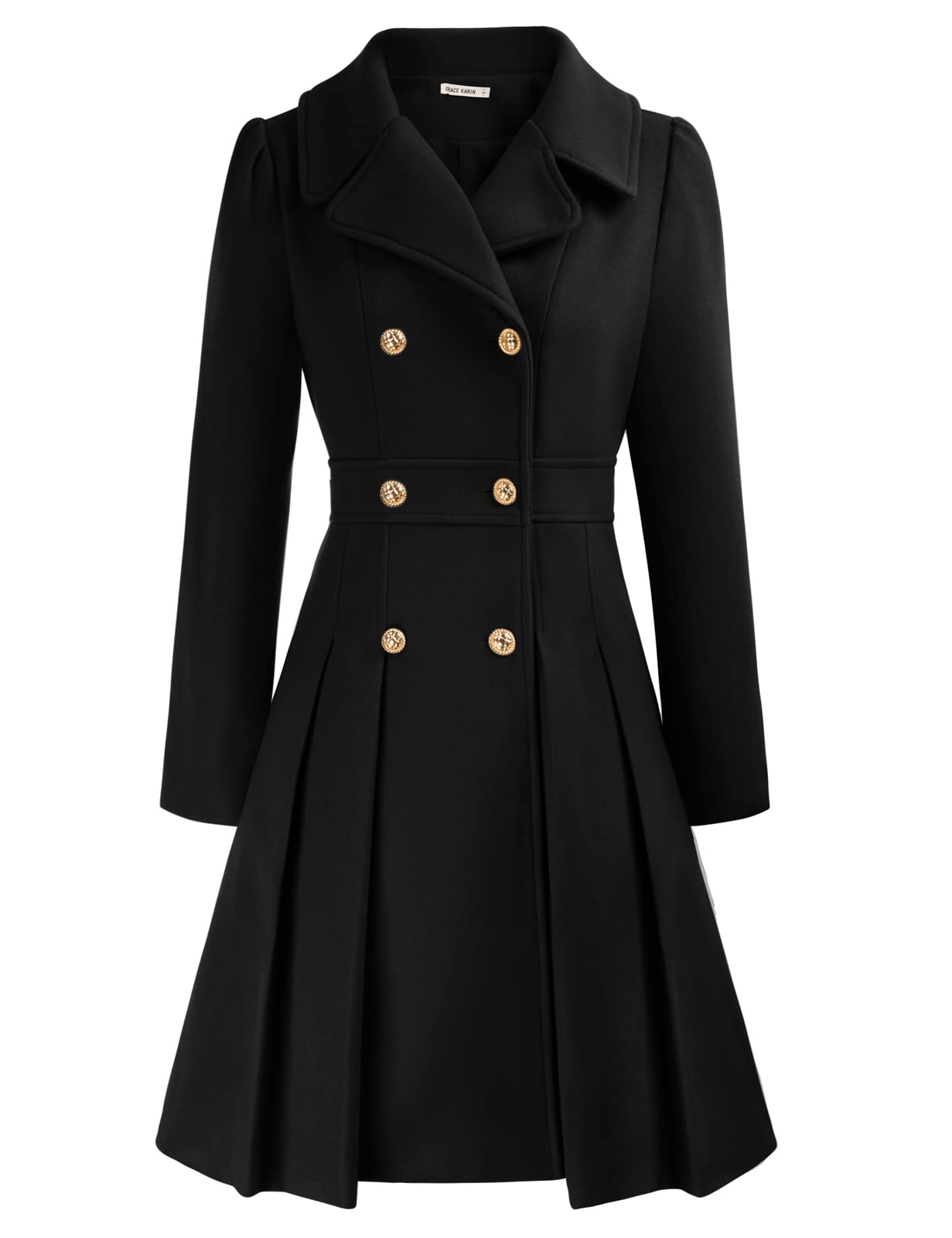 GRACE KARIN Women's Lapel Double-Breasted Thick A Line Black Trench ...