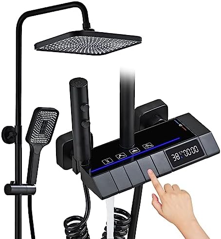 Black Shower System with LED Digital Display Shower Faucet Set Wall ...