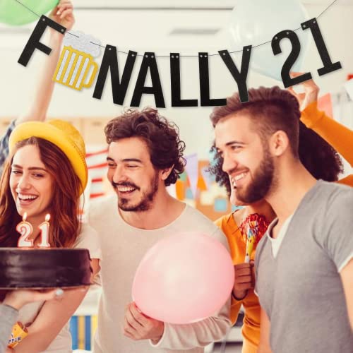 Party101 Finally 21 Banner - Black & Gold 21st Birthday Decorations ...