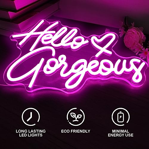 Hello Gorgeous Neon Sign Dimmable LED Signs For Wall Decor Pink Neon ...