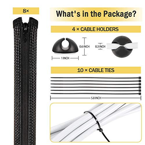 157" Cable Management Sleeves - Yecaye Cord Organizer Zipper Sleeves ...