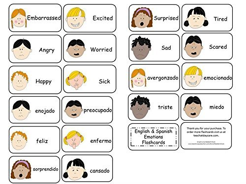 Emotions Flash Cards in English and Spanish. 20 preschool - Import It All