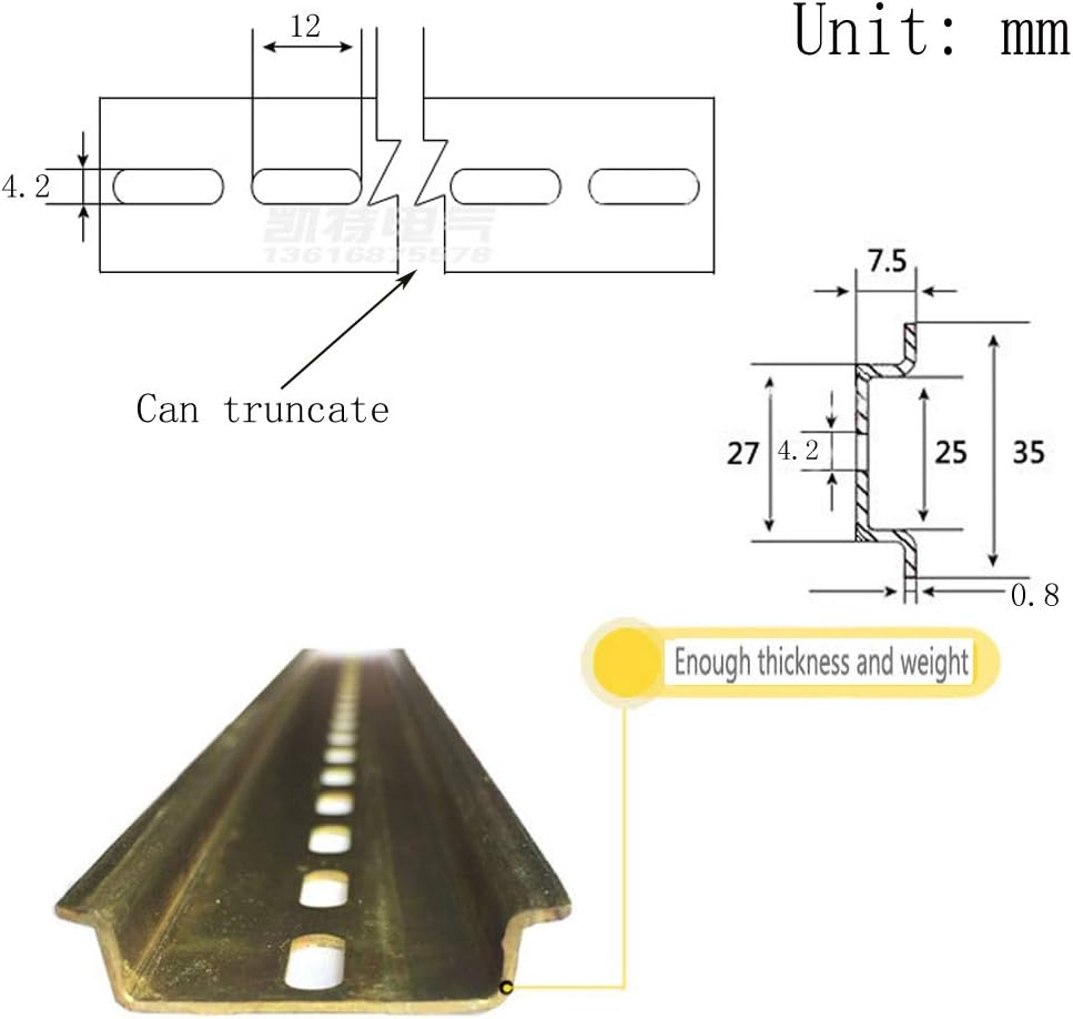 YUE Qin 3pcs DIN Mounting Rail 35mm Width Slotted Design Steel Rail DIN ...