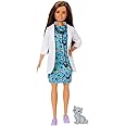 Amazon.com: Barbie Pet Vet Brunette Doll with Career Pet-Print Dress ...