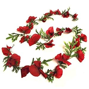 6ft Artificial Poppy Flower Garland - Flame Red Decorative Flowers ...