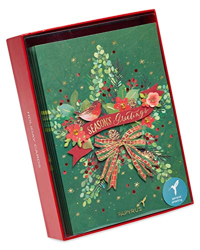 Papyrus Christmas Cards Boxed, Traditional Holiday Wreath (8-Count ...