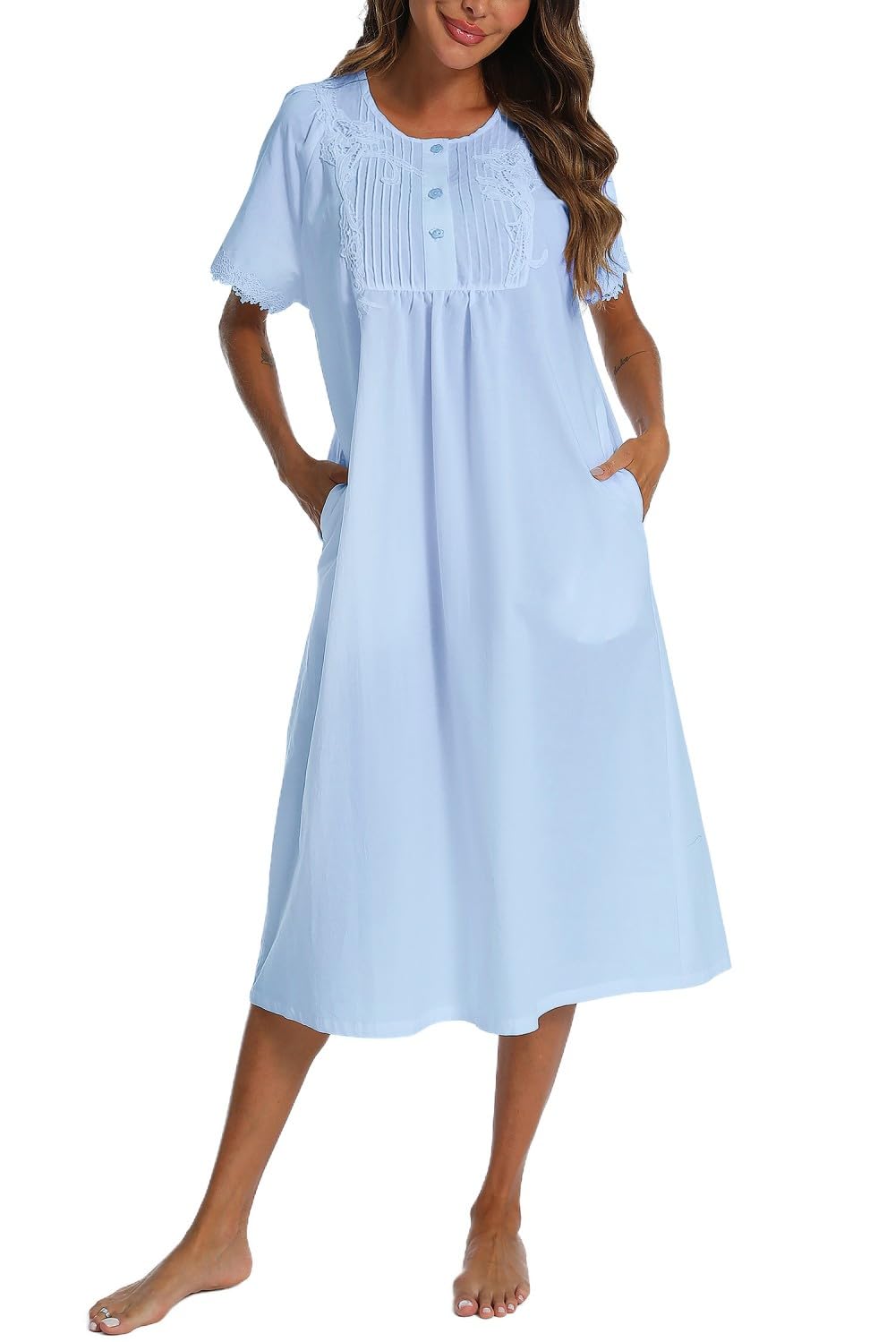 AVIIER 100% Cotton Nightgowns for Women Short Sleeve Night Gown with ...