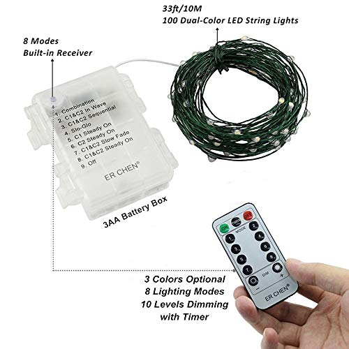 ER CHEN Battery Operated Fairy String Lights with Remote Timer, 33Ft ...