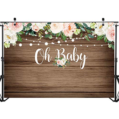 Mocsicka Rustic Wood Baby Shower Backdrop 7x5ft Oh Baby Floral Baby ...
